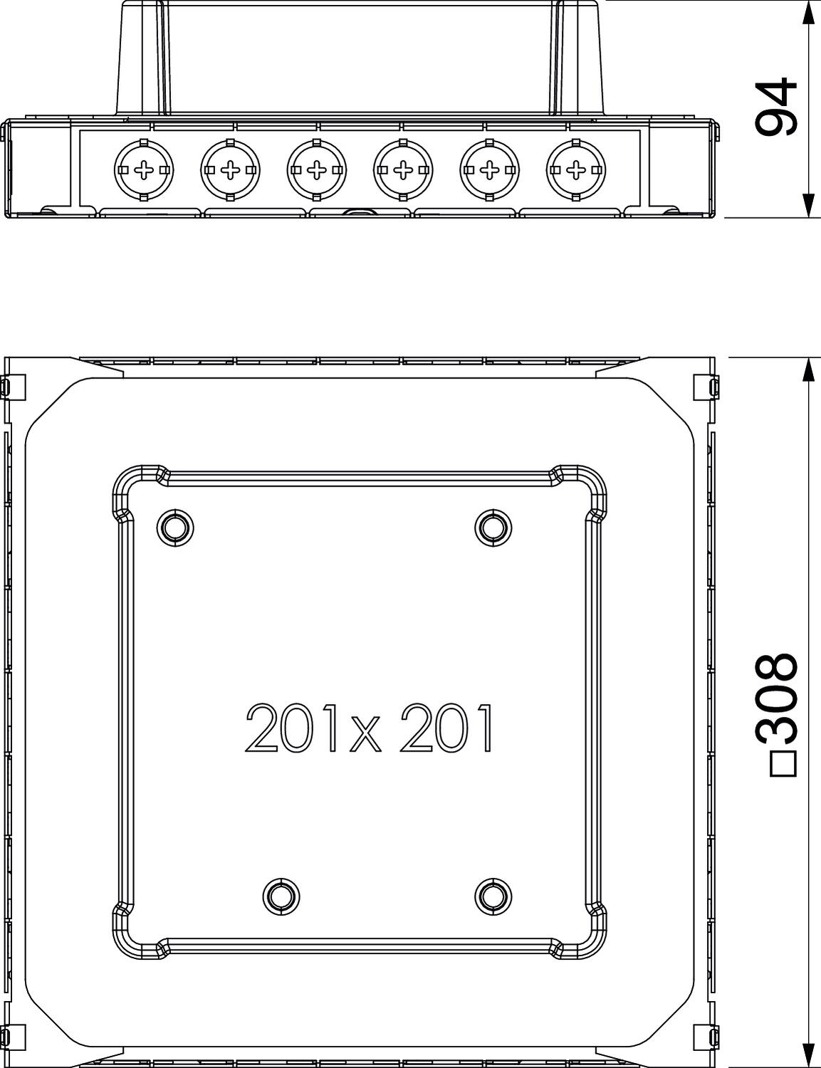 Underfloor box UDS4 for installation pipe and metal duct